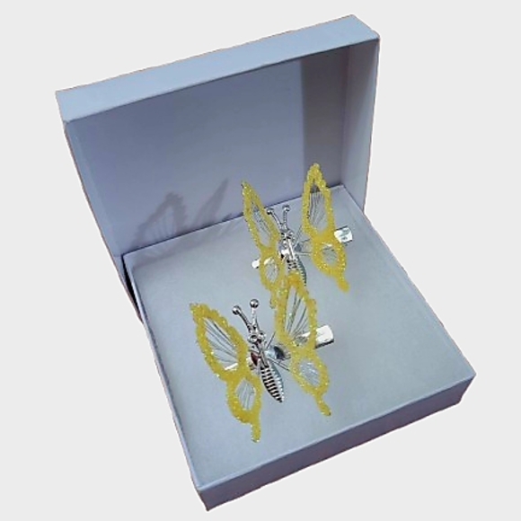 Handmade | Accessories | Yellow And Silver Butterfly Hair Clips Flutter ...